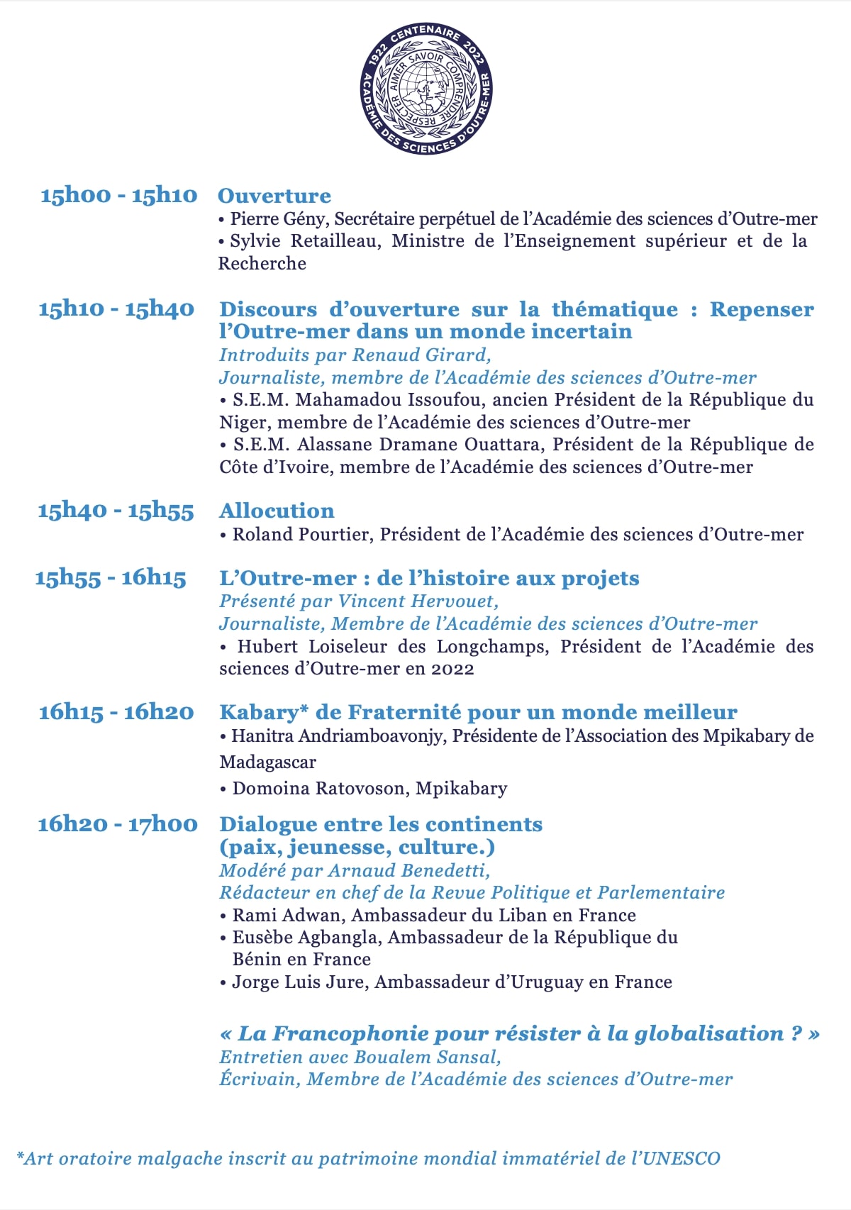 Programme – Académie des sciences dʼoutre-mer